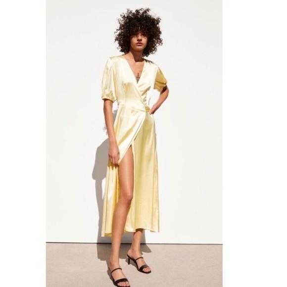 Zara | Dresses | Zara Yellow Satin Maxi Dress | Poshmark